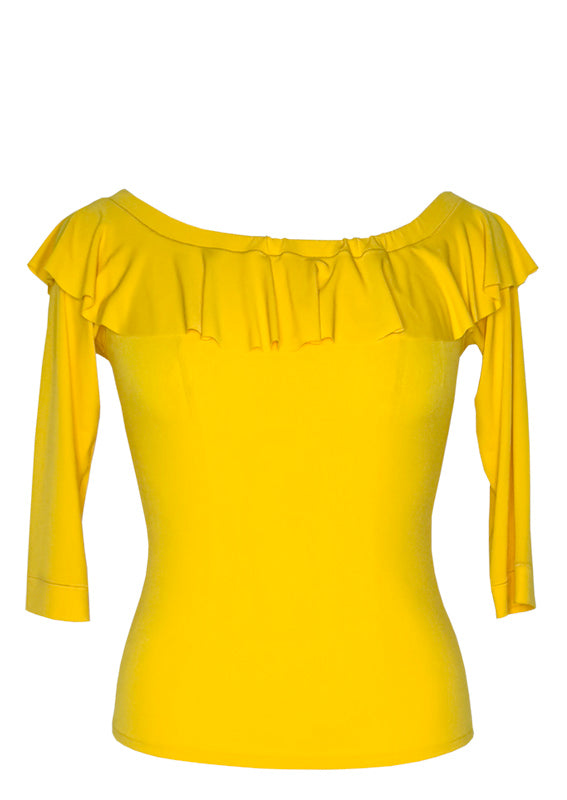3/4 sleeve ruffle neck single layer top – EvaVarro
