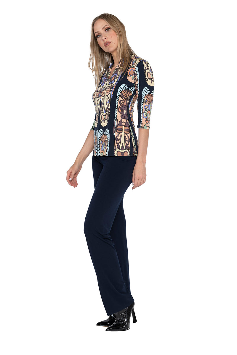 3/4 Sleeve Slit Cut Neck Top – EvaVarro