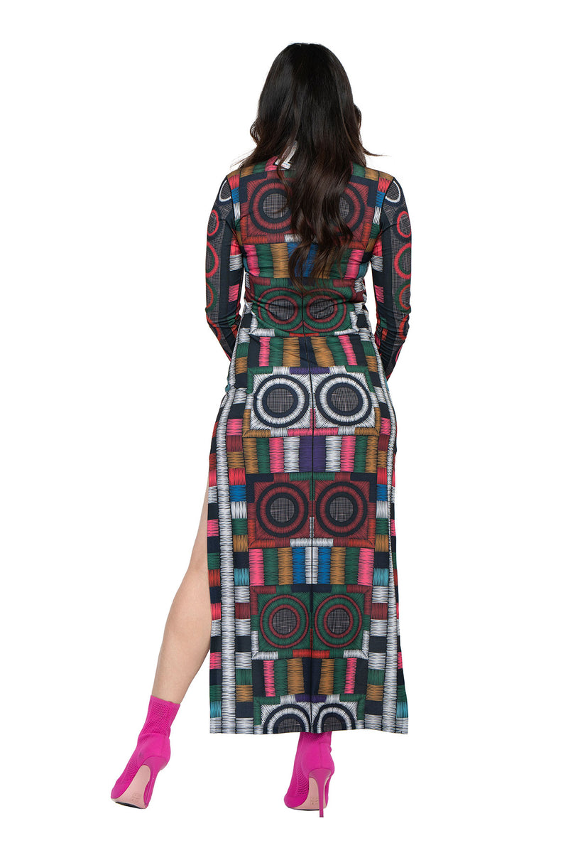 Kadas Mock Neck High Slit Fitted Extra Long SLV Dress – EvaVarro